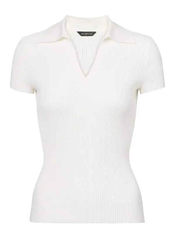 Balenciaga Ribbed Wool-blend Polo Sweater - White