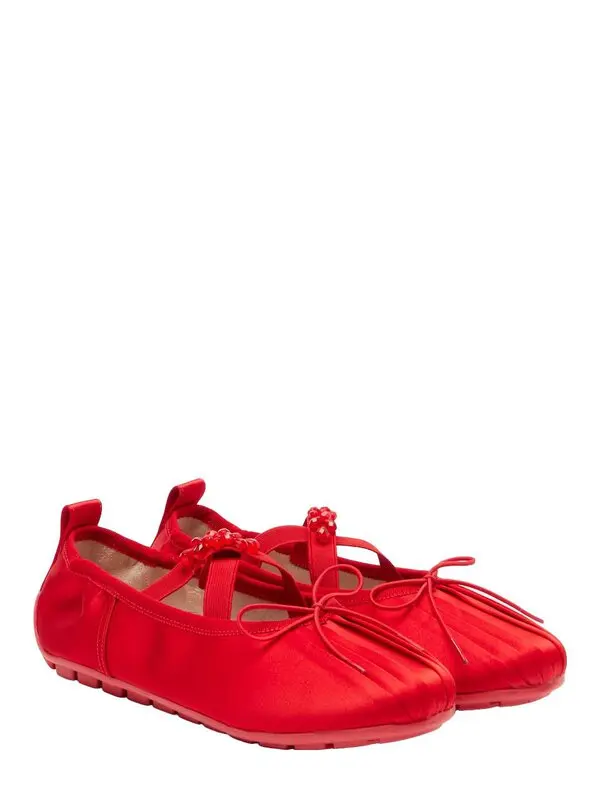 Simone Rocha Embellished Satin Ballet Flats - Red