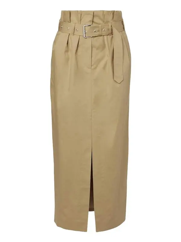Dries Van Noten Belted Pleated Cotton Midi Skirt - Beige