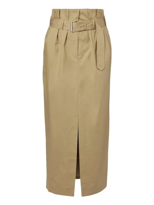 Dries Van Noten Belted Pleated Cotton Midi Skirt - Beige
