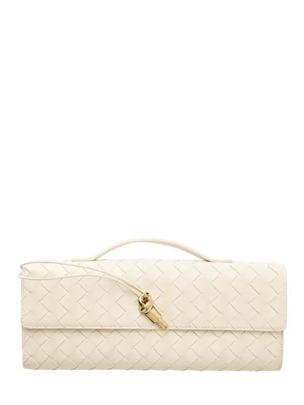 Bottega Veneta Andiamo Long Intrecciato Leather Clutch - Cream