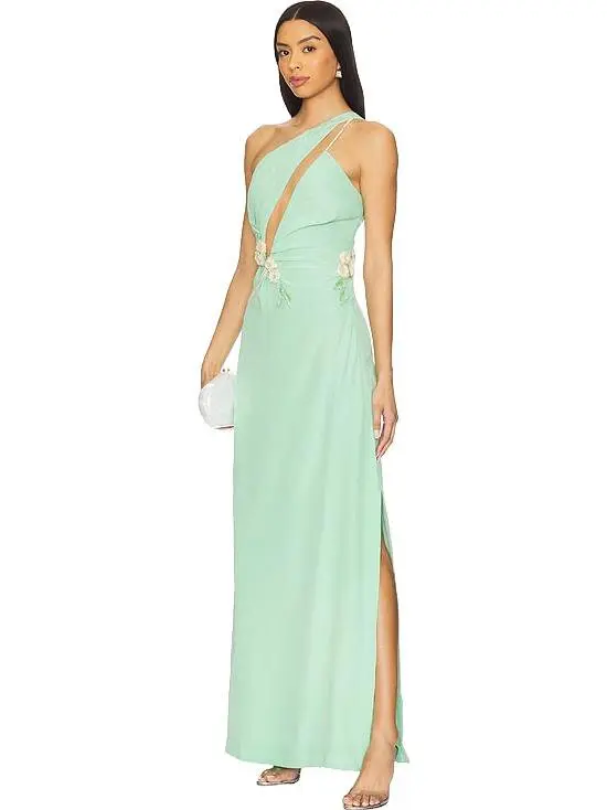 LA FUORI Calypso Front Cutout Gown - Solid Green