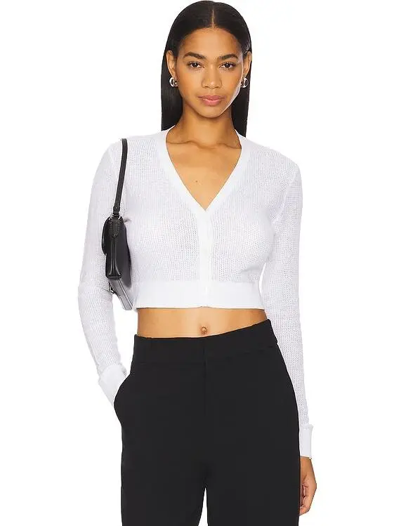 Enza Costa Cropped V-neck Cardigan - White