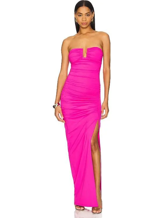 Susana Monaco Angle Wire Strapless Gathered Dress - Hot Pink