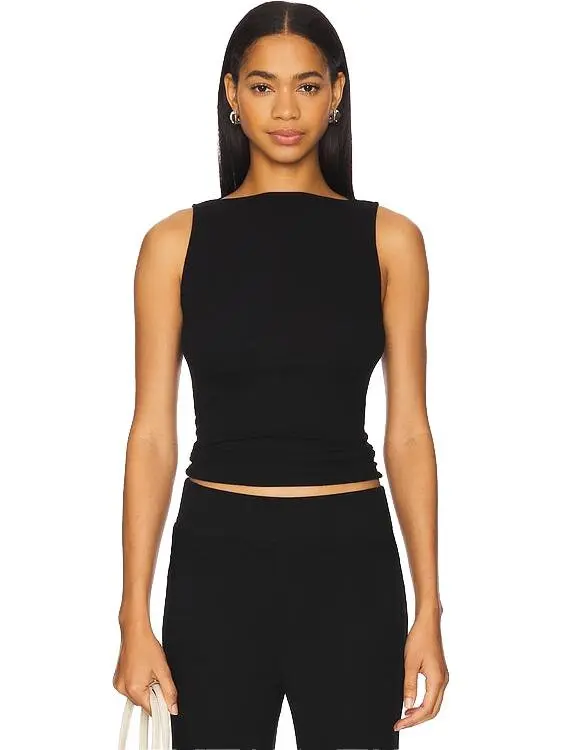 Enza Costa Silk Knit Sleeveless Boatneck Top - Black