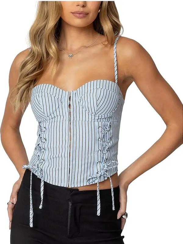 EDIKTED Lois Pinstripe Corset - Light-blue