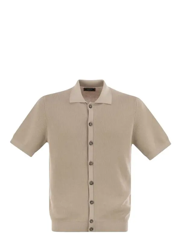 Peserico Pure Cotton Polo Cardigan - Beige