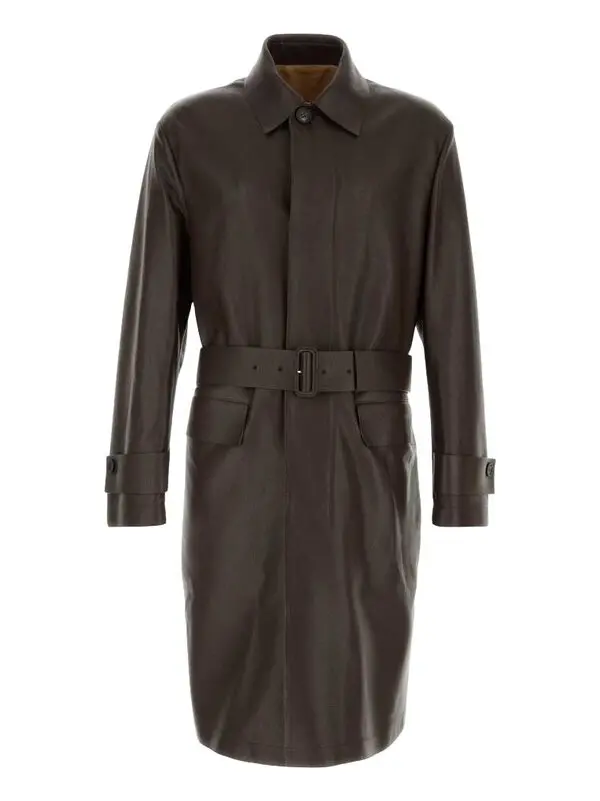 FERRAGAMO Leather Trench Coat - Brown