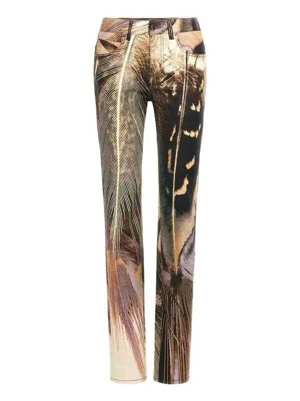 Roberto Cavalli Feather-print Trousers - Brown
