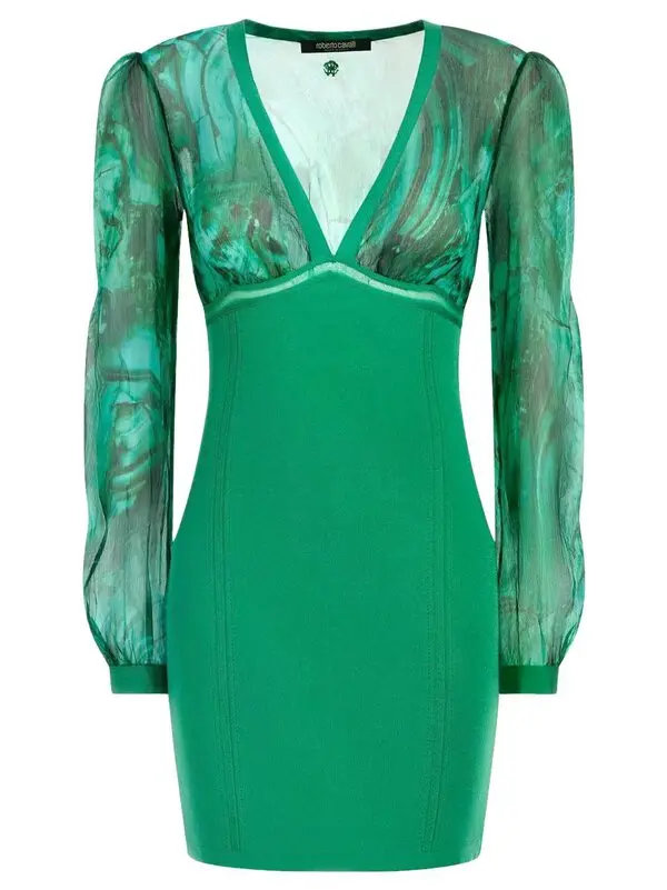 Roberto Cavalli Abstract-print Mini Dress - Green