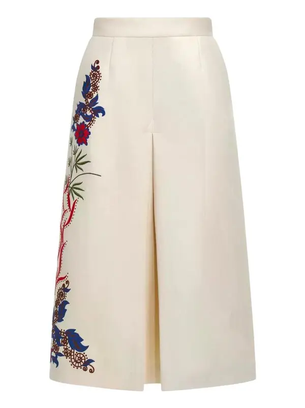 Roberto Cavalli Floral-embroidered Midi Skirt - Neutrals
