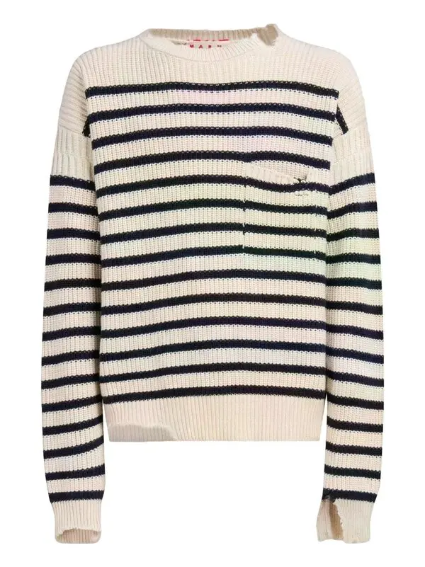 Marni Striped Virgin Wool Sweater - White