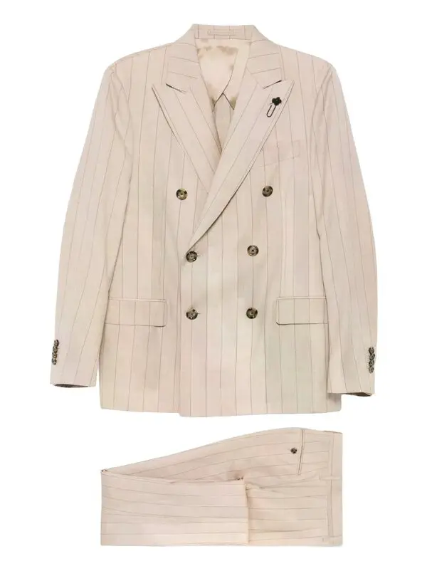 LARDINI Striped Double Breasted Suit - Neutrals