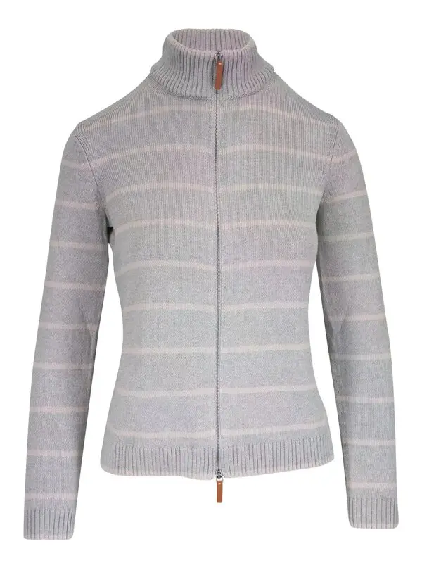Lafayette 148 New York Striped Cardigan - Grey
