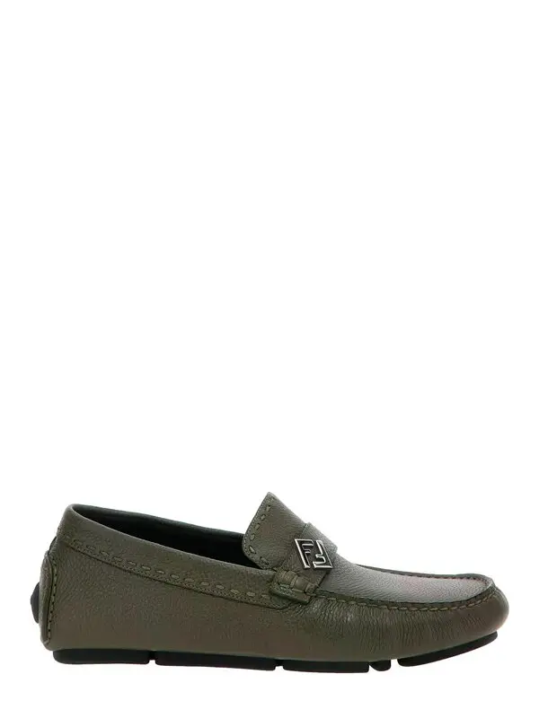 Fendi Ff Squared Leather Loafers - Green