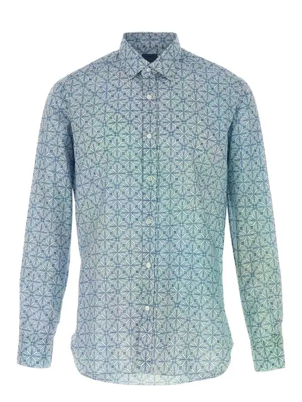 BARBA NAPOLI Patterned Long-sleeve Shirt - Blue