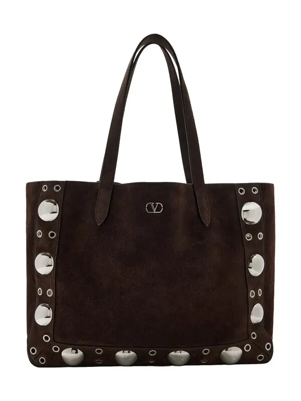 Valentino Garavani Studded Suede Tote - Brown