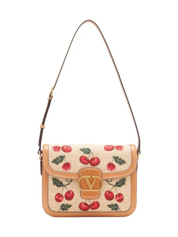 Valentino Garavani Raffia And Leather Shoulder Bag - Multi