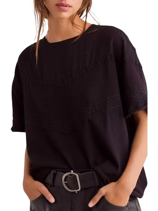 Free People Dorothy Lace Trim Oversized T-shirt - Black