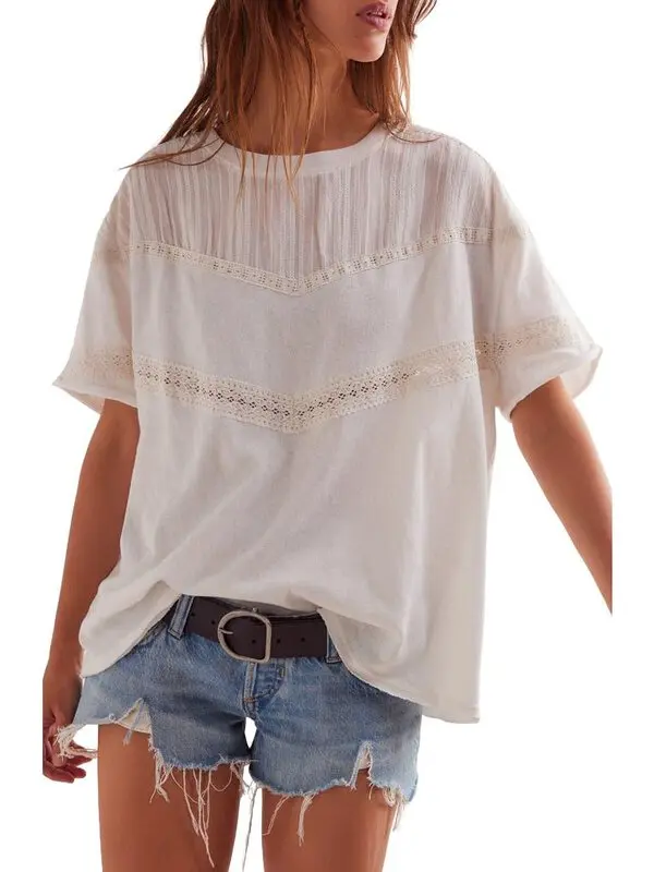 Free People Dorothy Lace Trim Oversized T-shirt - Ivory