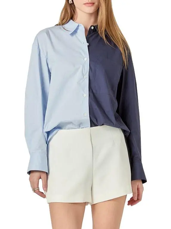 English Factory Colorblock Poplin Shirt - Powder Blue/ Navy