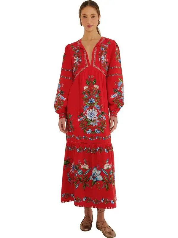 Farm Rio Sweet Bloom Bouquet Midi Dress - Sweet Bloom Bouquet Red