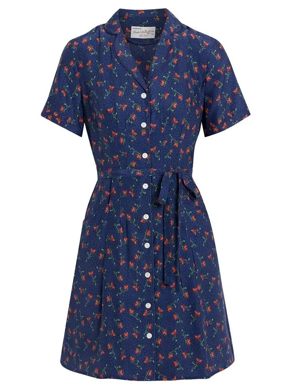 HVN Maria Printed Mini Shirt Dress - Navy