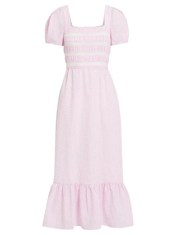 HVN Fromer Lace-trimmed Gingham Cotton-seersucker Midi Dress - Pink