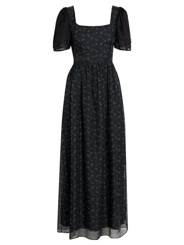 HVN Former Floral-print Silk-chiffon Maxi Dress - Black