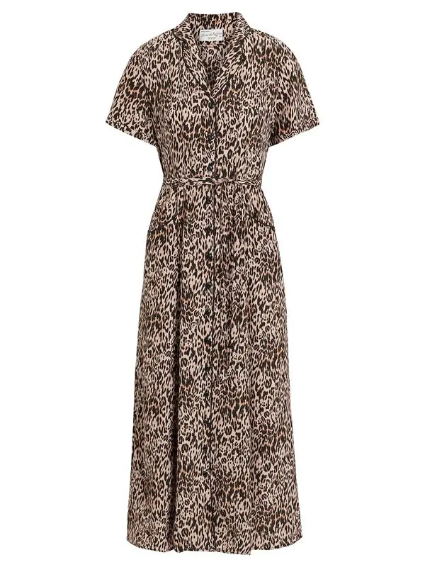 HVN Maria Leopard-print Silk Midi Dress - Brown