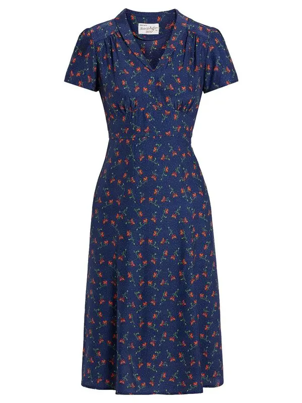 HVN Morgan Printed Silk Dress - Navy