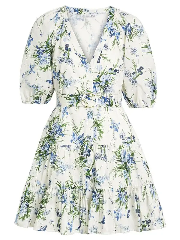 Veronica Beard Dewey Belted Floral-print Mini Dress - Off-white