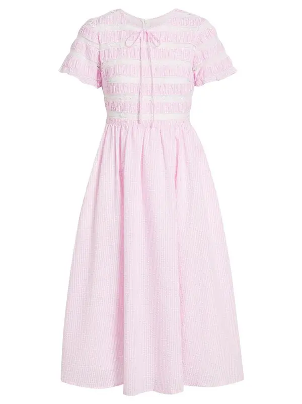HVN Willow Lace-trimmed Gingham Cotton-seersucker Midi Dress - Pink