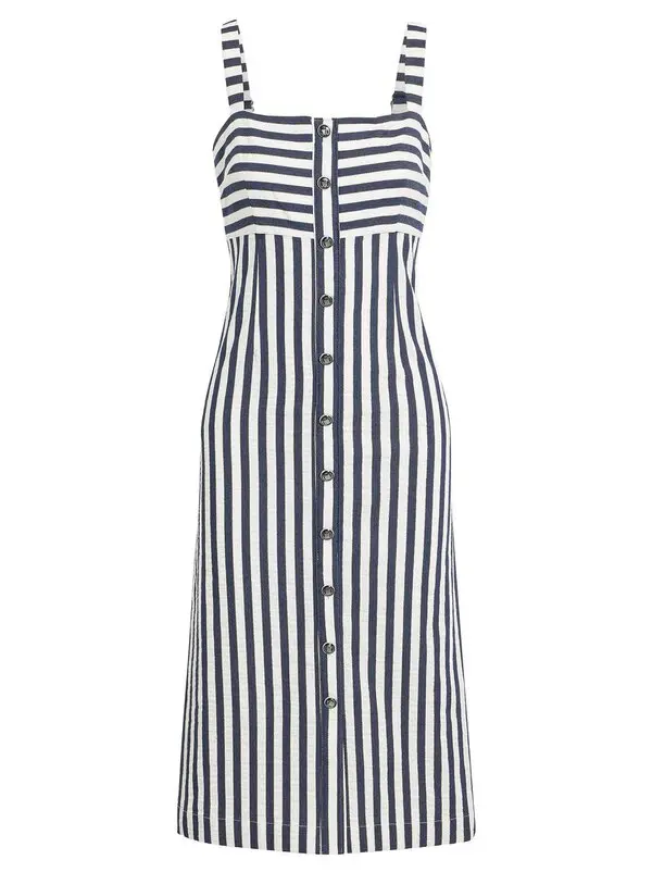 Veronica Beard Artie Metallic Striped Midi Dress - Navy