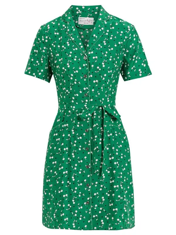 HVN Maria Printed Mini Shirtdress - Green