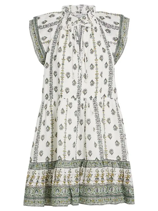 Veronica Beard Zee Printed Ramie Mini Dress - White