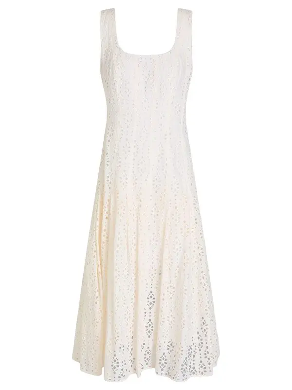 Veronica Beard Jolie Broderie Anglaise Midi Dress - Ivory