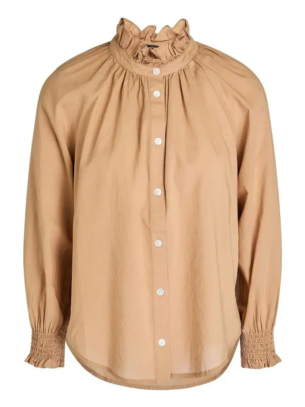 Veronica Beard Calisto Ruffled Cotton Shirt - Sand