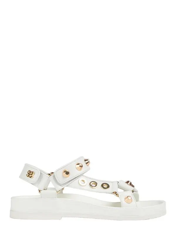 Sandro Embellished Leather Sandals - Ecru