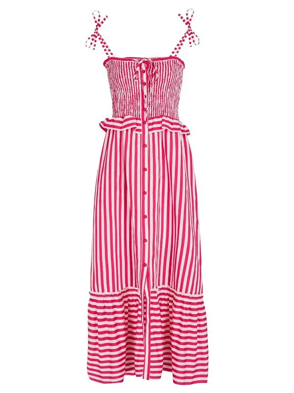Loretta Caponi Alberica Striped Maxi Dress - Fuchsia