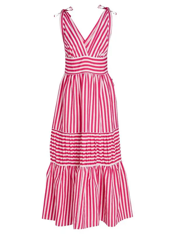 Loretta Caponi Smeralda Tiered Striped Midi Dress - Fuchsia