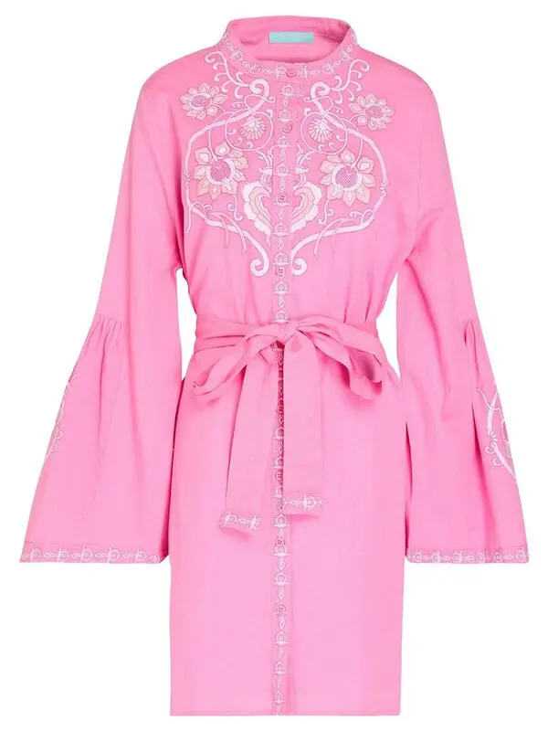 Melissa Odabash Everly Embroidered Mini Shirt Dress - Pink