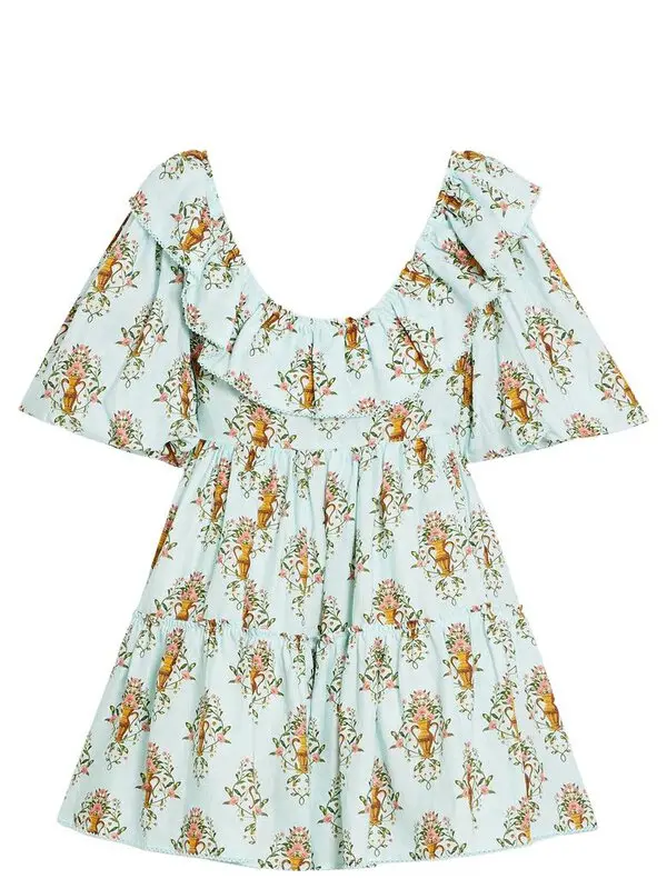 Agua Bendita Flor Remedios Printed Linen Mini Dress - Sky Blue