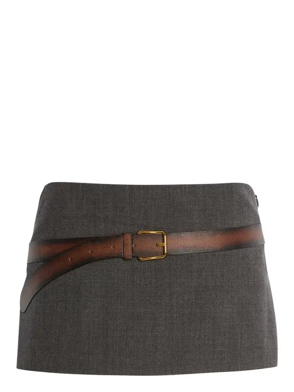 Prada Wool Midi Skirt With Belt - Grey
