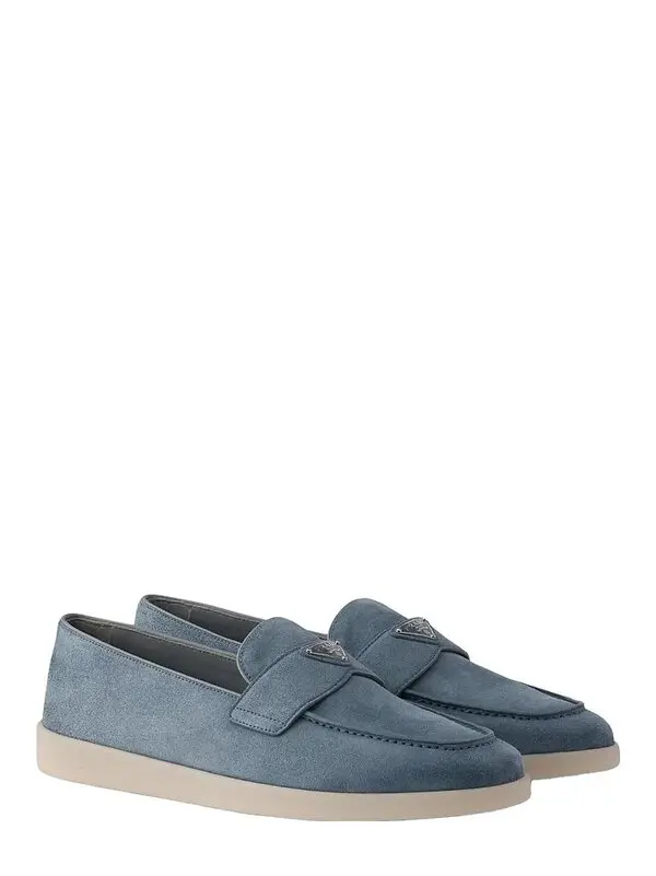 Prada Suede Loafers With Enameled Triangle Logo - Denim