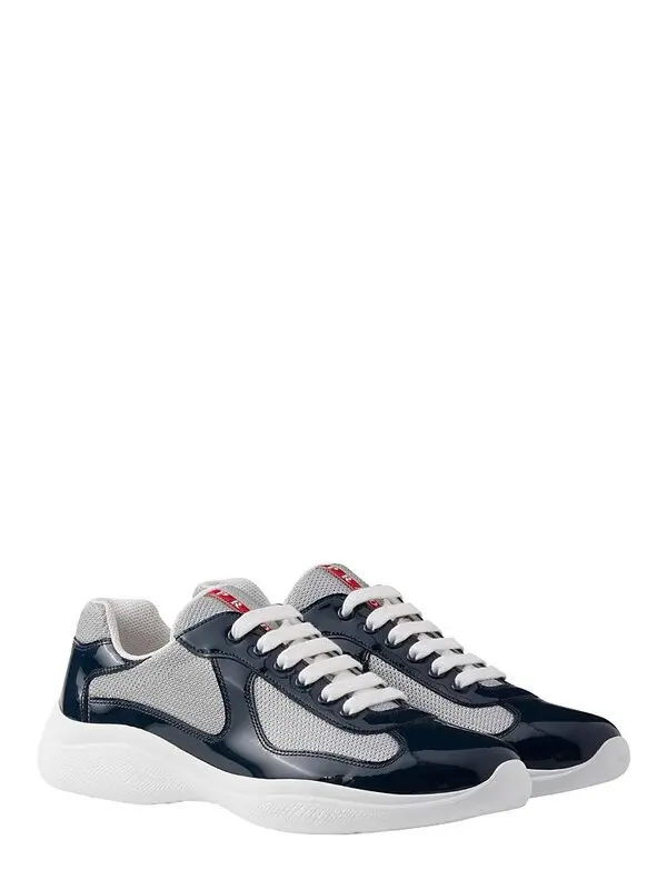Prada Patent Leather And Technical Fabric Sneakers - Royal Blue/silver