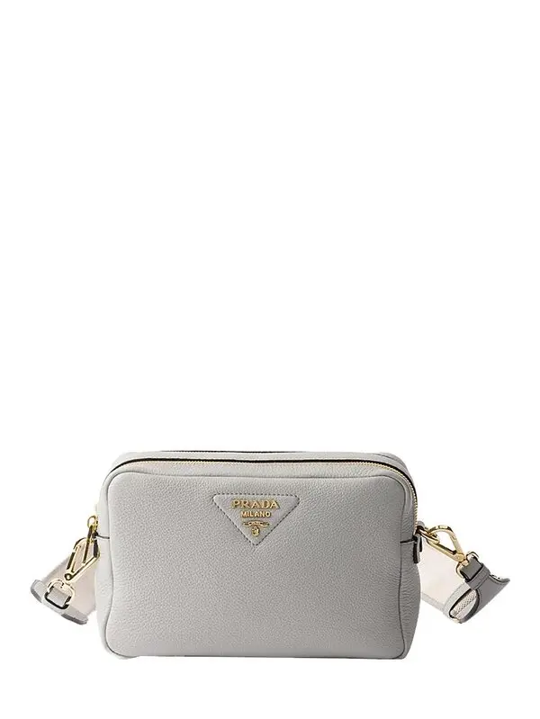 Prada Small Leather Shoulder Bag - Granite Gray