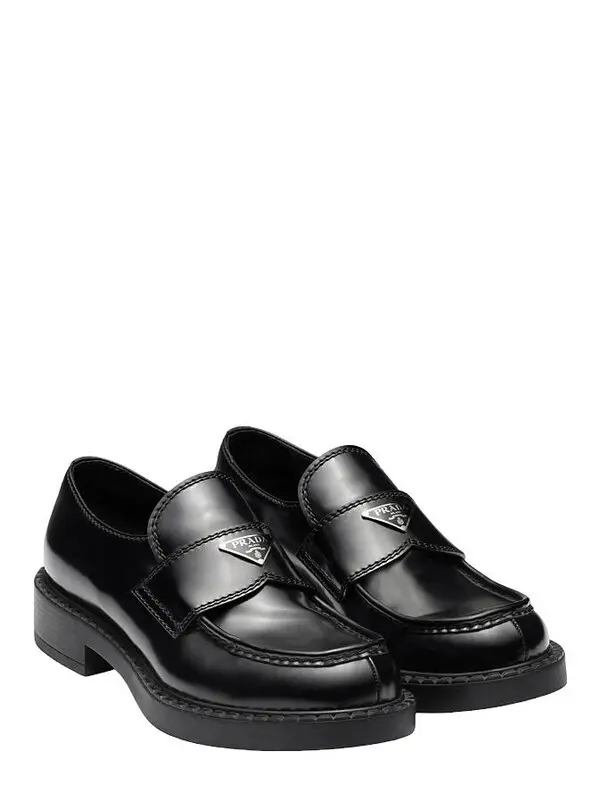 Prada Chocolate Brushed Leather Loafers - Black