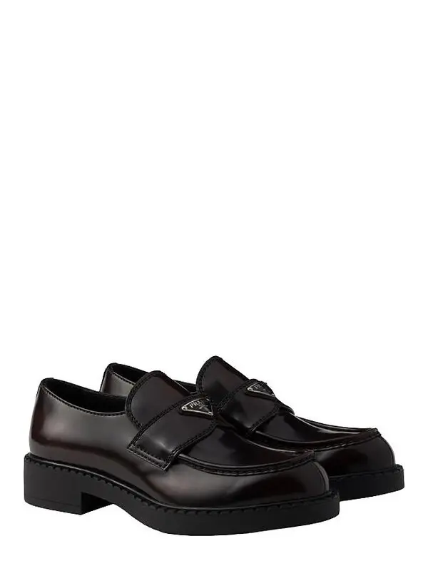 Prada Chocolate Brushed Leather Loafers - Brown
