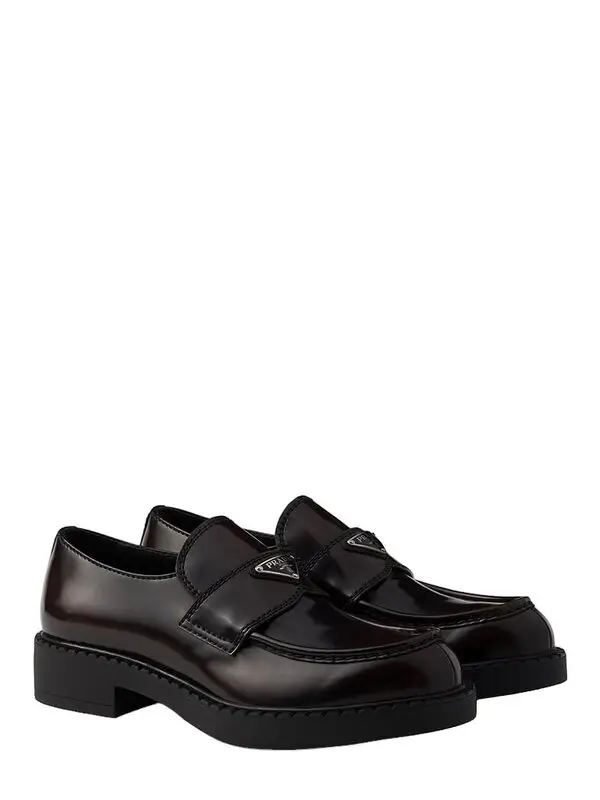 Prada Chocolate Brushed Leather Loafers - Brown